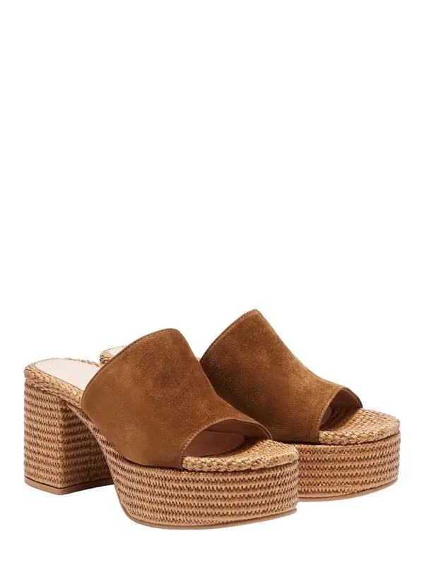 GIANVITO ROSSI Suede Platform Espadrille Mules - Brown