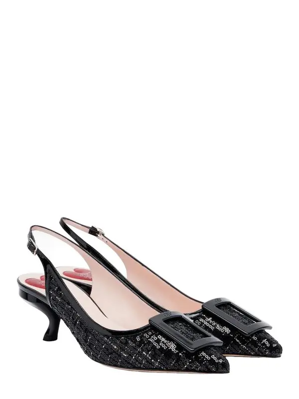 ROGER VIVIER Virgule 55 Sequined Slingback Pumps - Black