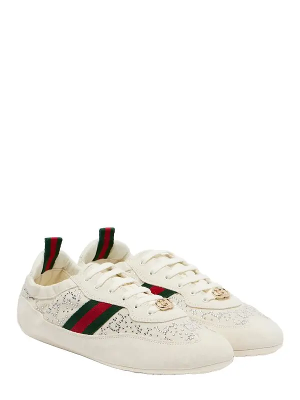 Gucci Embellished Suede-trimmed Sneakers - White