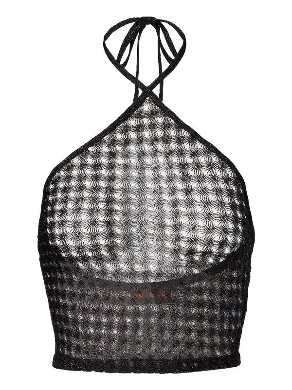 Missoni Open-knit Halterneck Lamé Crop Top - Black