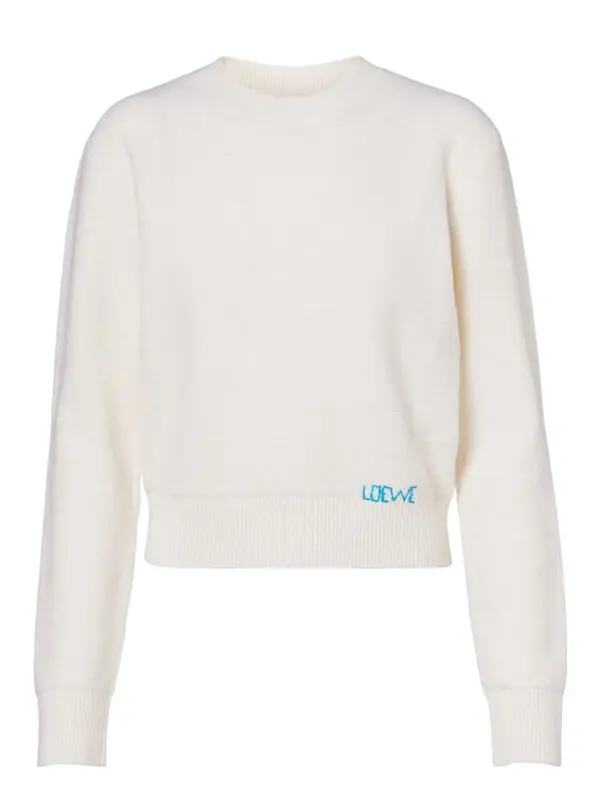 Loewe Logo Embroidered Wool Sweater - White