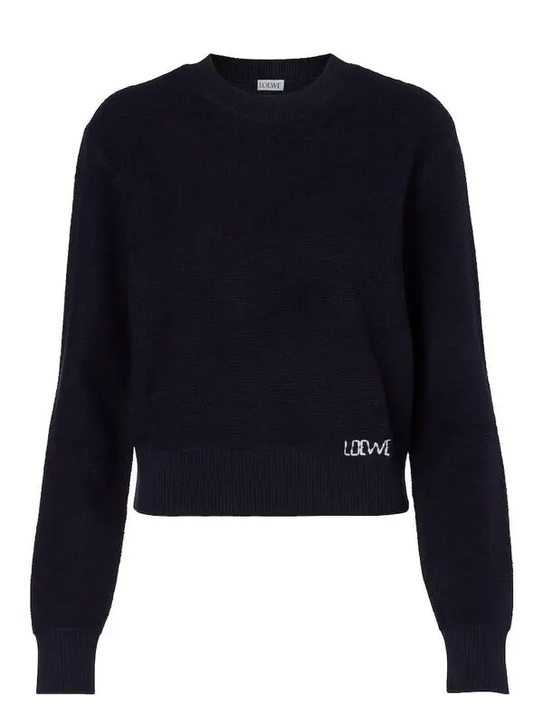 Loewe Logo Embroidered Wool Sweater - Blue