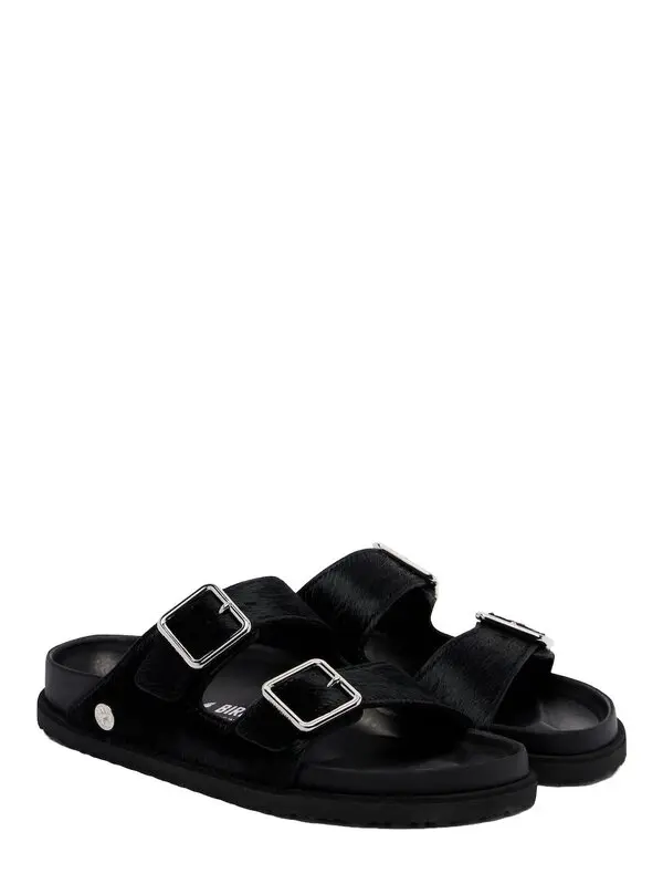 BIRKENSTOCK Arizona Calf Hair Slides With Buckle Detail - Black