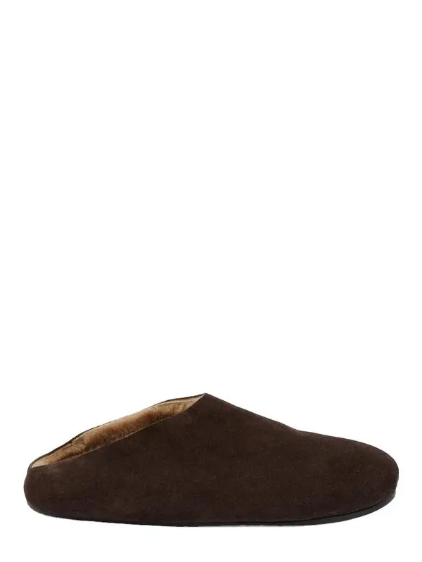 THE ROW Hudson Shearling-lined Suede Mules - Brown