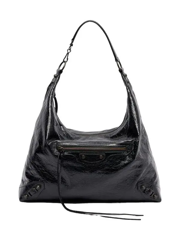 Balenciaga Le City Medium Leather Shoulder Bag - Black
