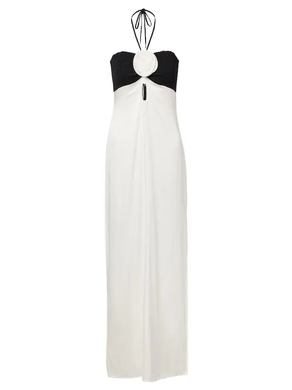 SAME Floral-appliqué Silk-blend Maxi Dress - White
