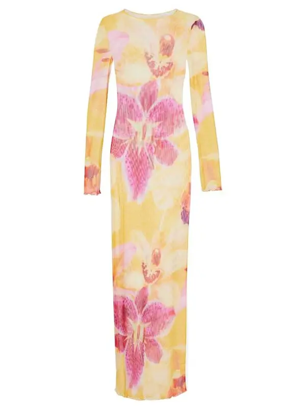 SAME Floral Mesh Maxi Dress - Yellow