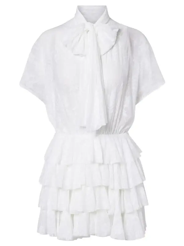 Norma Kamali Lauren Semi-sheer Tiered Lace Mini Dress - White