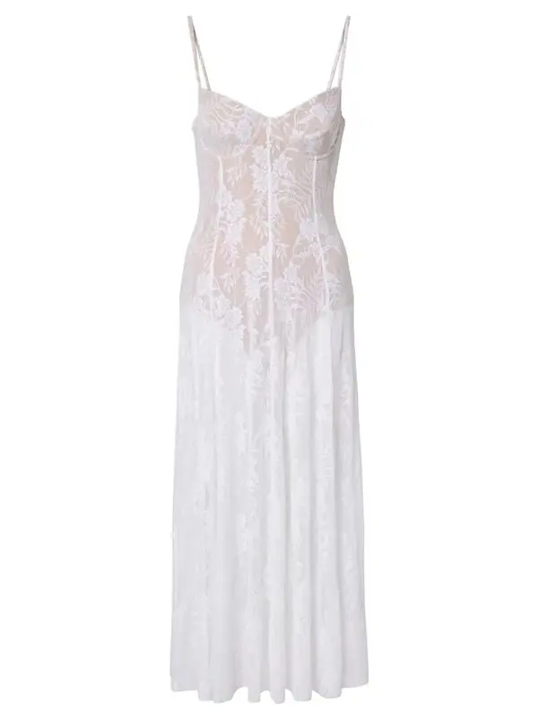 Norma Kamali Semi-sheer Lace Slip Dress - White