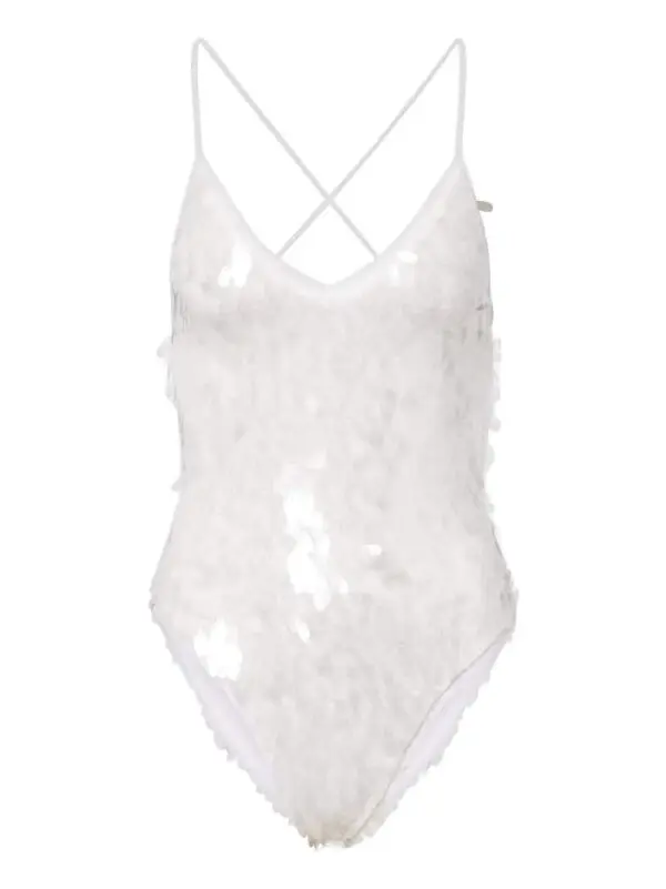Norma Kamali Fara Sequined Bodysuit - White