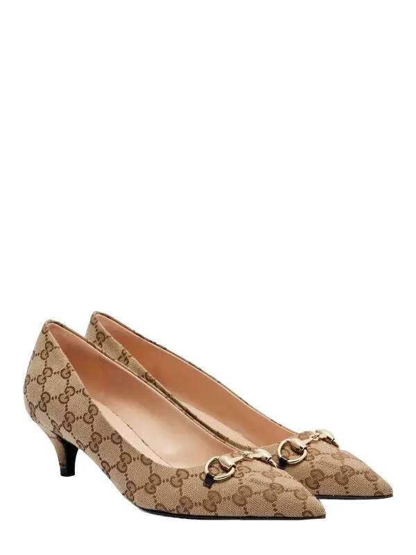 Gucci Erin Gg Canvas Horsebit 45 Pumps - Beige