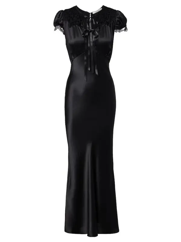 RODARTE Lace-trimmed Silk Satin Maxi Dress - Black