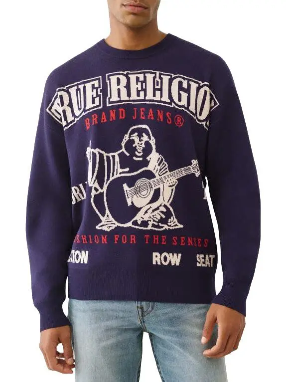 True Religion Logo Boxy Sweater - Eclipse