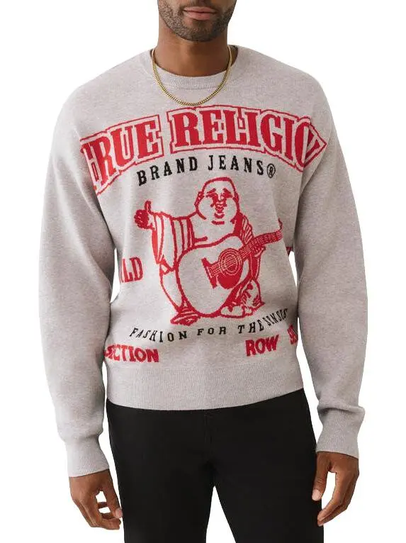 True Religion Logo Boxy Sweater - Heather Grey
