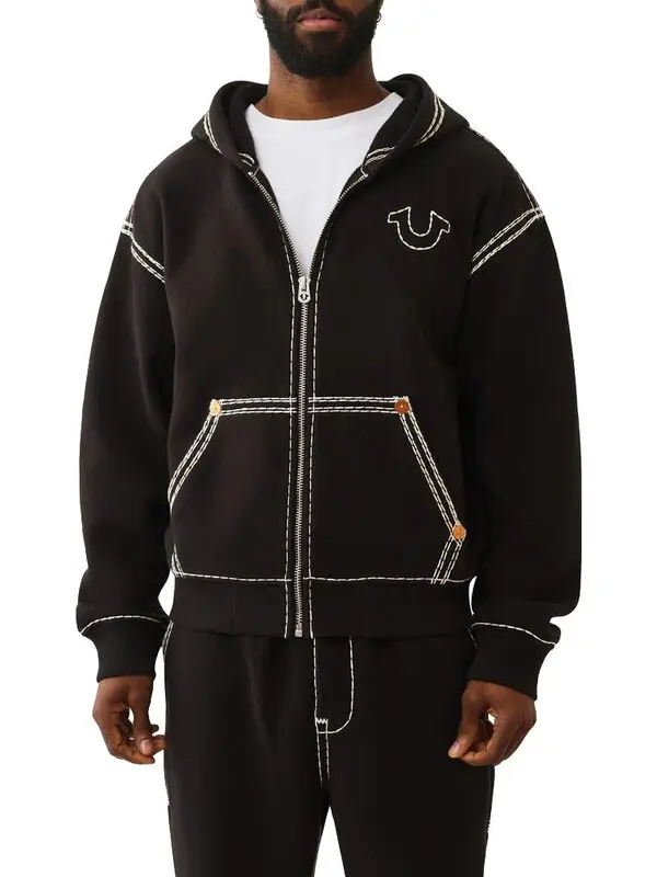 True Religion Cotton Zip-up Hoodie With Embroidery - Jet Black