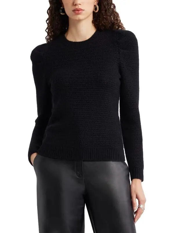 Nordstrom Wool And Cashmere Puff Sleeve Sweater - Black Rock