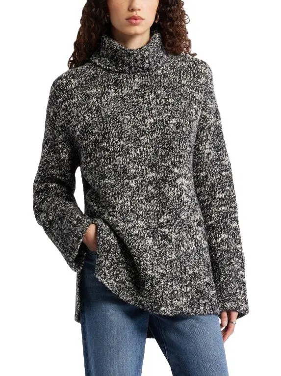 Nordstrom Marled Turtleneck Merino Wool Blend Sweater - Black- White Marl
