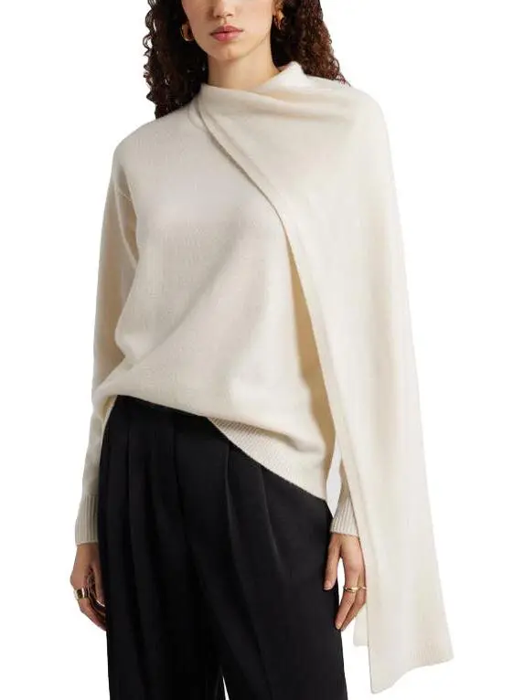 Nordstrom Scarf Collar Wool And Cashmere Sweater - Ivory Pristine