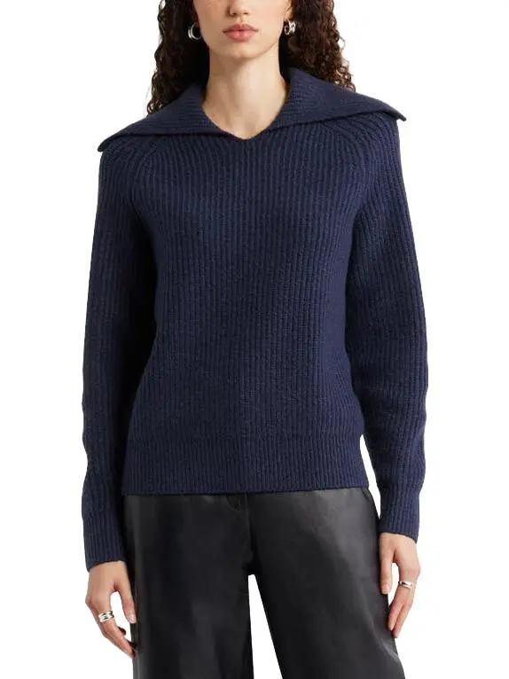 Nordstrom Ribbed Sailor Collar Sweater - Navy Night