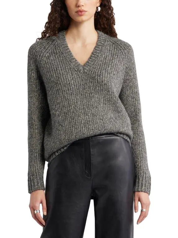 Nordstrom Sparkle V-neck Sweater - Grey Dk Heather Metallic Marl