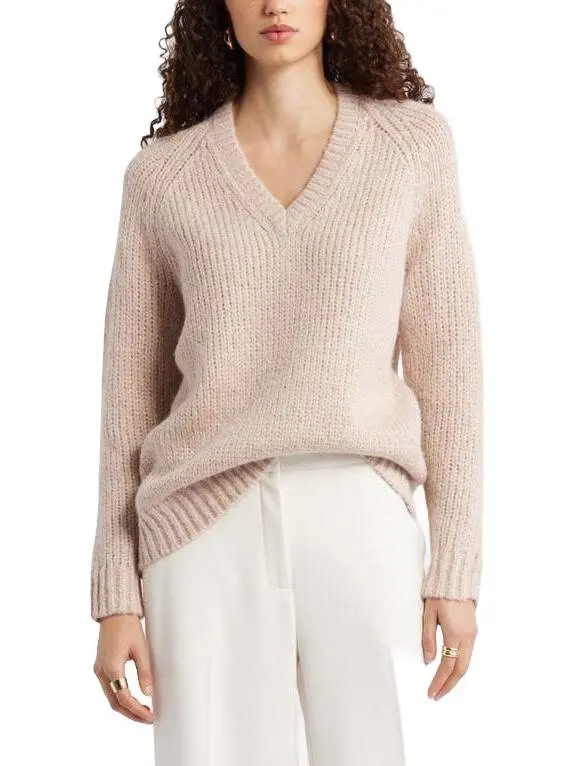 Nordstrom Sparkle V-neck Sweater - Pink Rosewater Metallic