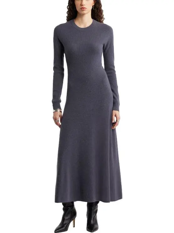 Nordstrom Long Sleeve Wool & Cashmere Rib Maxi Dress - Grey Agate