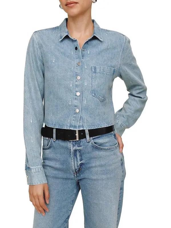 Bella Dahl Crystal Accent Denim Shirt - Vintage Ice Wash