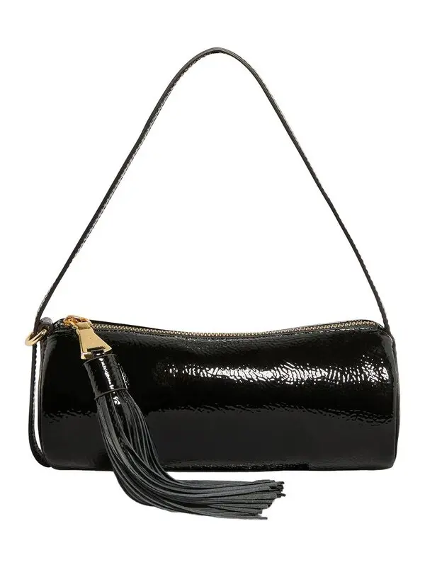 AIMEE Barrel Leather Shoulder Bag - Black Crinkle Patent