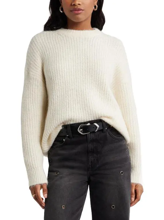 OPEN EDIT Oversized Fuzzy Knit Sweater - Ivory