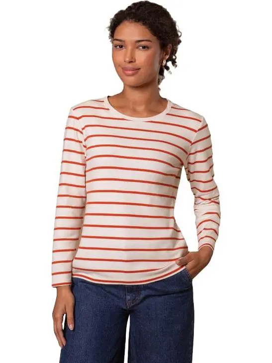 CELTIC & CO. Striped Long Sleeve Crewneck T-shirt - Chalk/burnt Orange