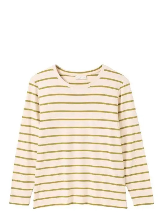 CELTIC & CO. Striped Long Sleeve Crewneck T-shirt - Chalk/green Ochre