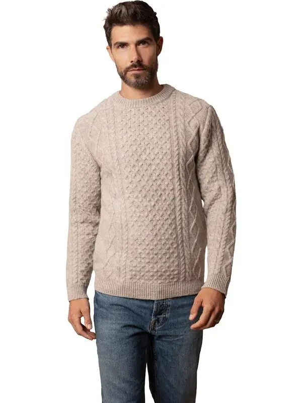 CELTIC & CO. Cable Knit Merino Wool Sweater - Oatmeal Fleck