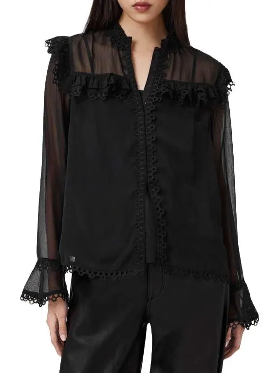 ALLSAINTS Ciara Ruffle Shirt - Black