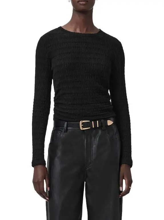 ALLSAINTS Long Sleeve Shirred Top - Black