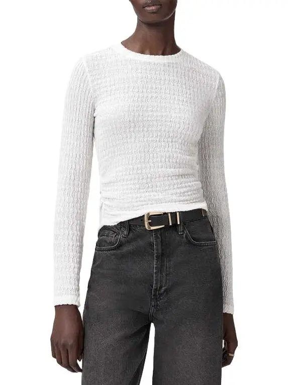 ALLSAINTS Long Sleeve Shirred Top - White