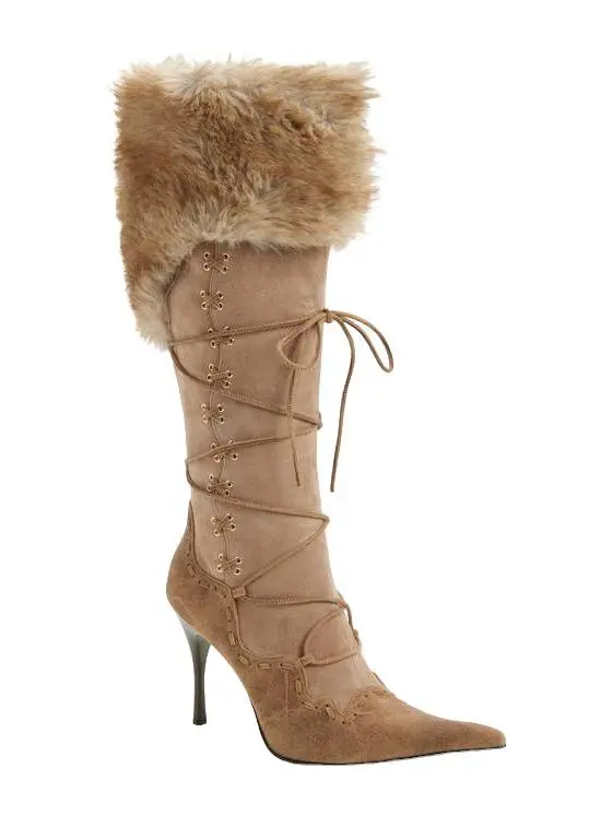 Jeffrey Campbell Verbier Knee High Boots - Beige Combo