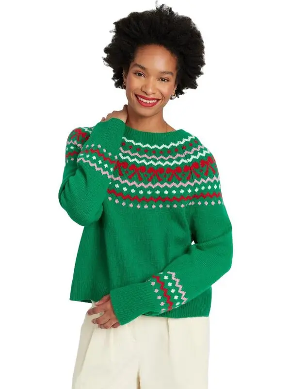 Chinti & Parker Wool-cashmere Fair Isle Bow Sweater - Jolly Green