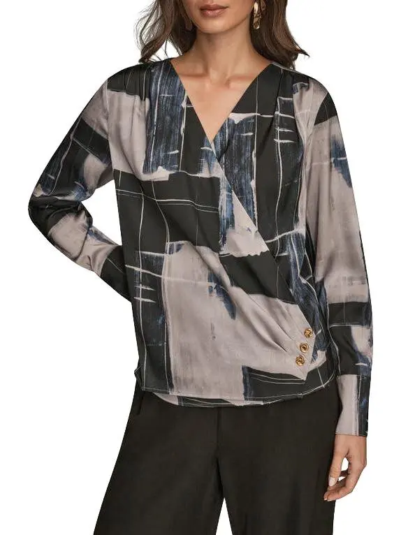 Donna Karan New York Print Faux Wrap Top - Vapor Multi