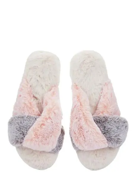 MEMOI Crossover Faux Fur Slippers - Ivory