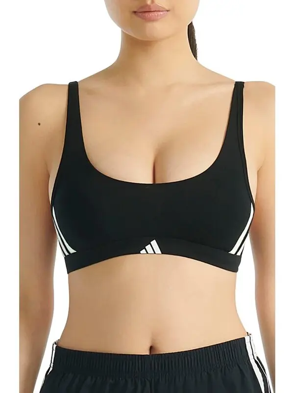 ADIDAS ORIGINALS Essentials Cotton Blend 3 Stripe Scoop Bralette - Black