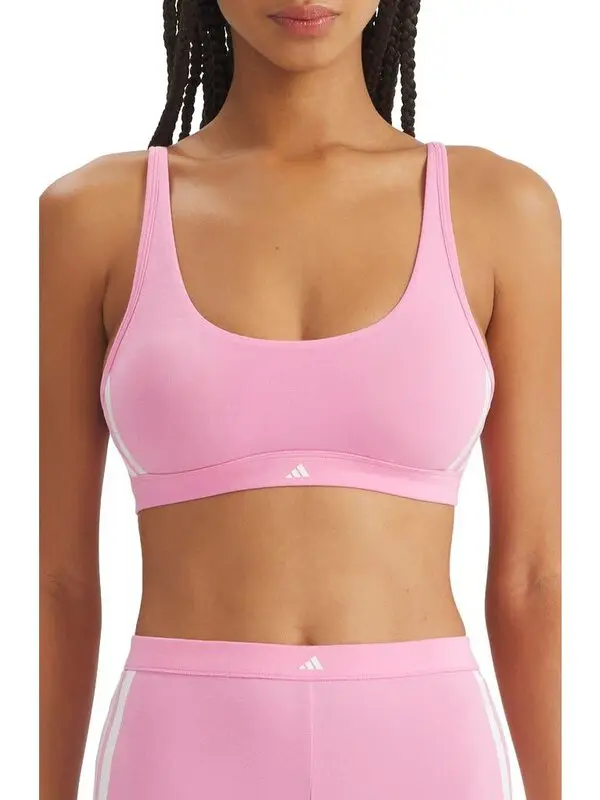 ADIDAS ORIGINALS Essentials Cotton Blend 3 Stripe Scoop Bralette - St Tropic Bloom