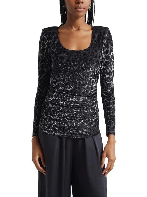 Ramy Brook Lira Jacquard Short Sleeve Knit Top - Black Leopard Burnout