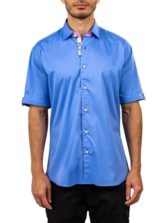 MACEOO Galileo Resistance372 Short Sleeve Cotton Button-up Shirt - Blue