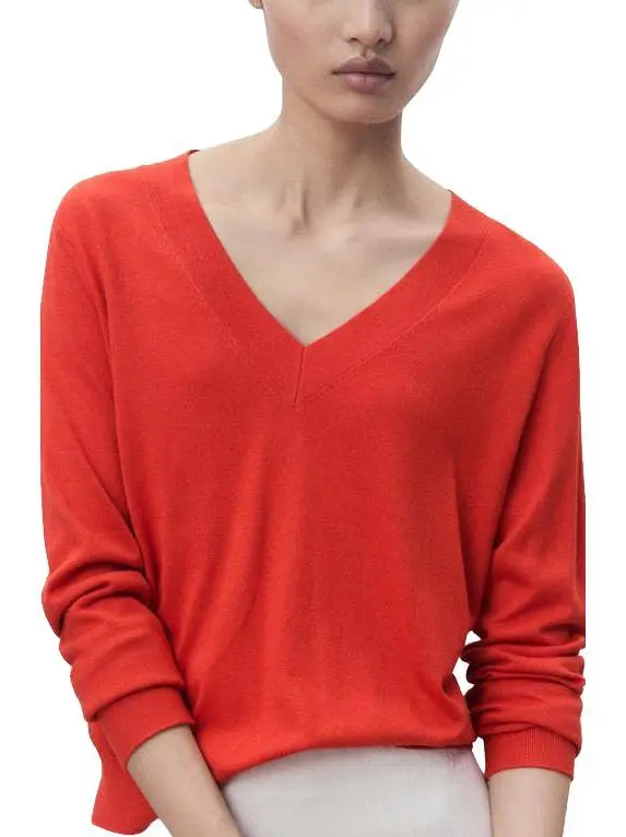 Mango V-neck Fine-gauge Sweater - Dark Orange