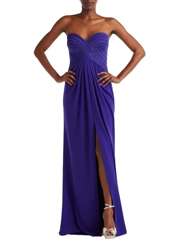 Tadashi Shoji Pipe Detail Strapless Gown - Purple Iris