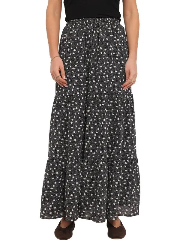 PETAL & PUP Floral Tiered Maxi Skirt - Black Spot