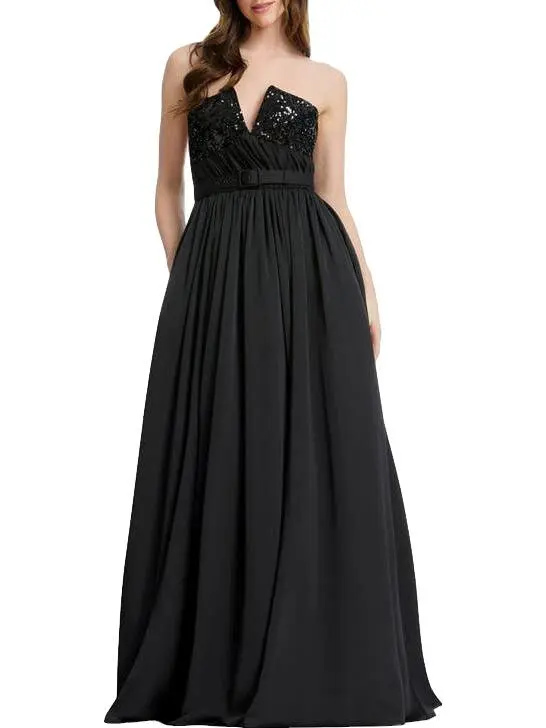 Dress The Population Sequin Detail Strapless Gown - Black