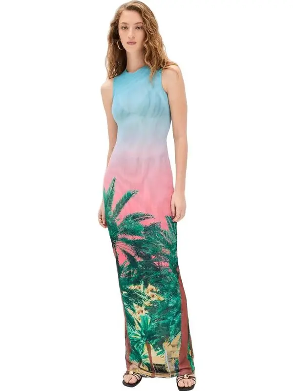 DUR DOUX Miami Printed Maxi Dress - Miami Palm Print