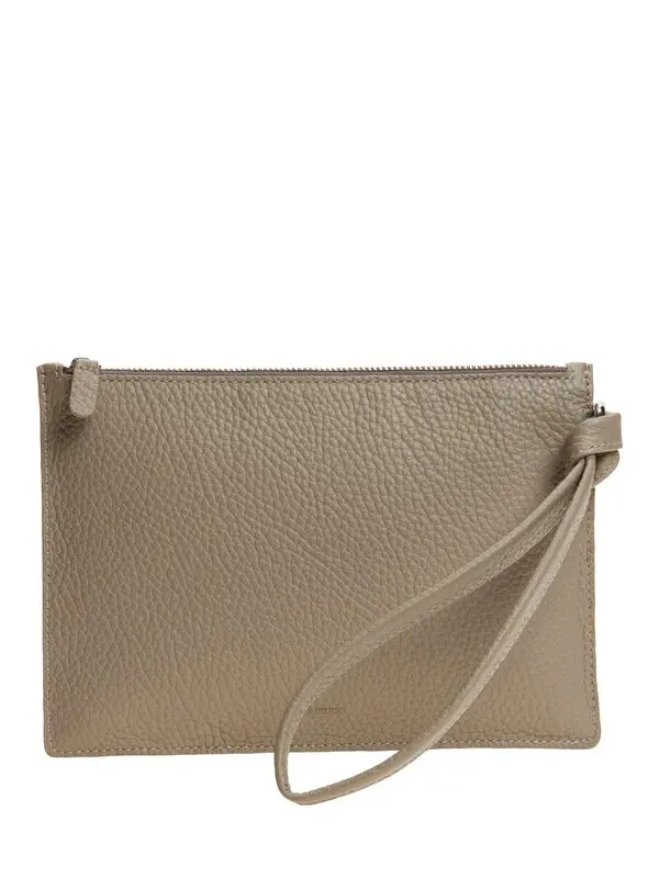 Lié Studio The Charlie Leather Clutch - Beige Grosgrain