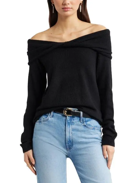 OPEN EDIT Twisted Collar Sweater - Black